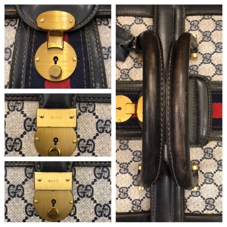 Vintage GUCCI Web Navy GG Monogram Canvas Soft-Sided Vanity Trunk Bag ...