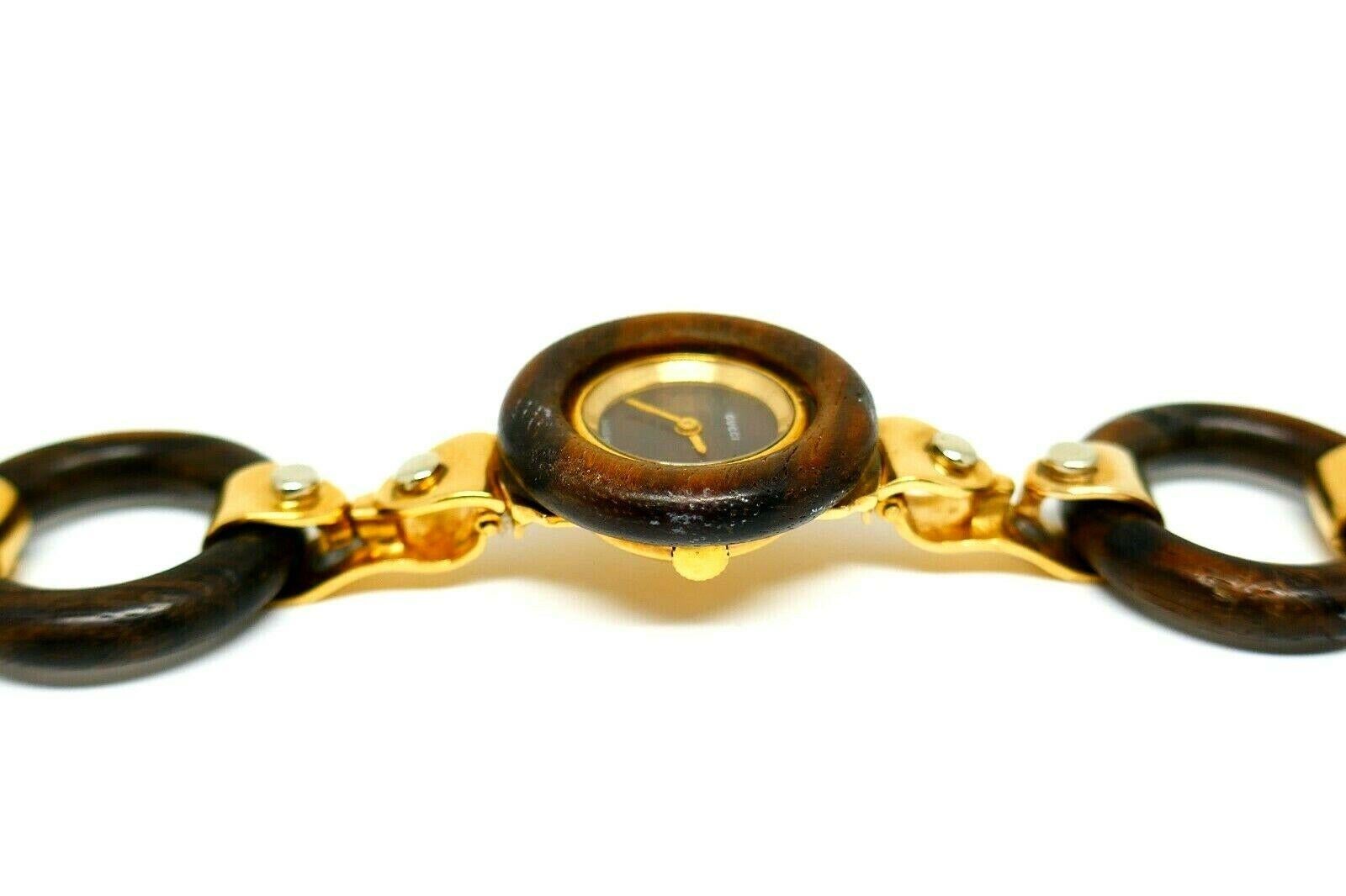 Vintage Gucci Yellow Gold Wood Circle Link Bracelet Watch at 1stDibs ...