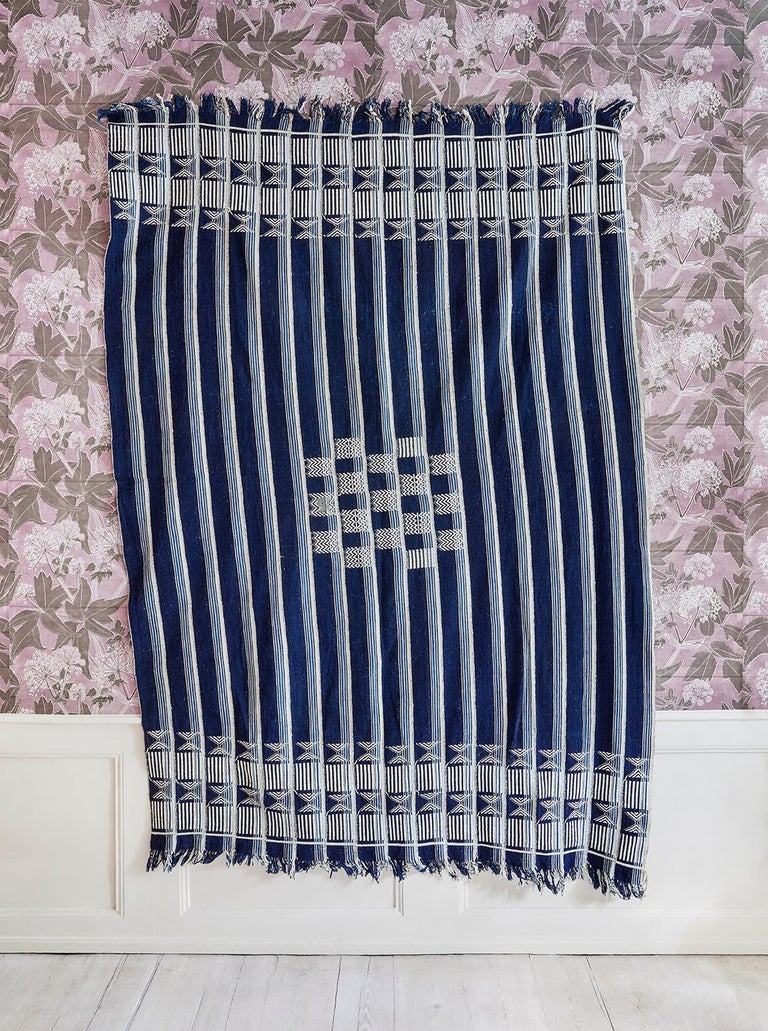Vintage, Guro Chief’s Cloth Blue and White Stripes, 20th Century, Ivory ...