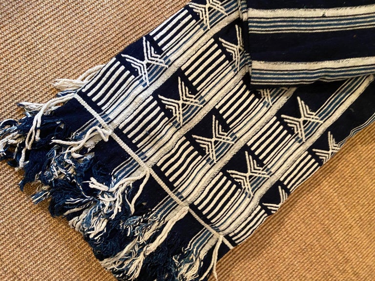 Vintage, Guro Chief’s Cloth Blue and White Stripes, 20th Century, Ivory ...