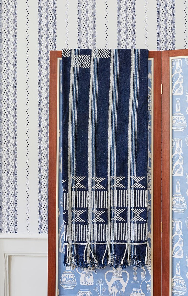 Vintage, Guro Chief’s Cloth Blue and White Stripes, 20th Century, Ivory ...