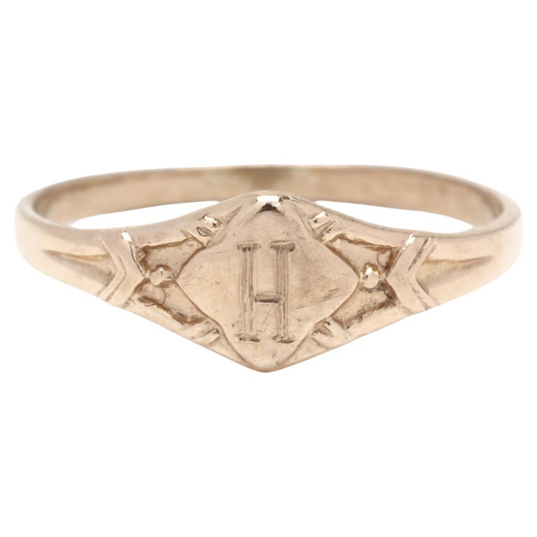 Vintage H Initial Baby Signet Ring, 10K Yellow Gold, Ring Size 2, H ...