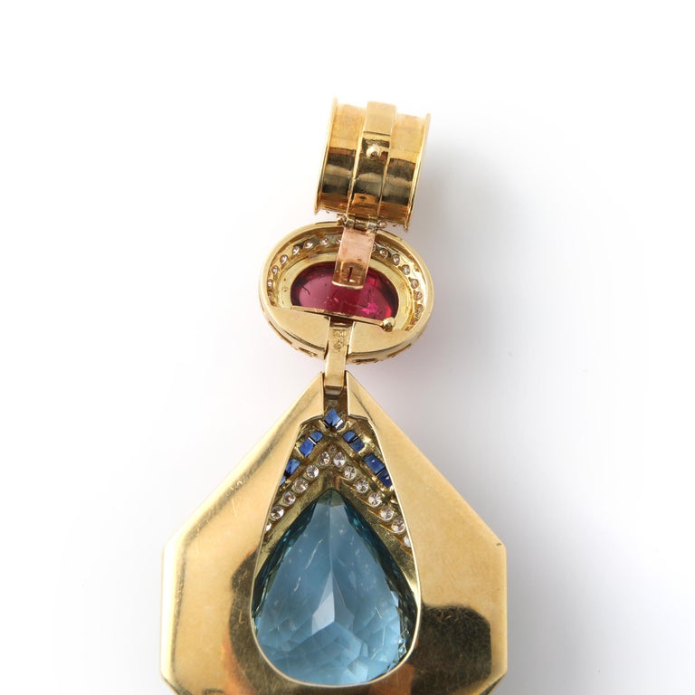 Vintage H. Stern Large Aquamarine Pendant Gia Certified 18k Yellow Gold ...
