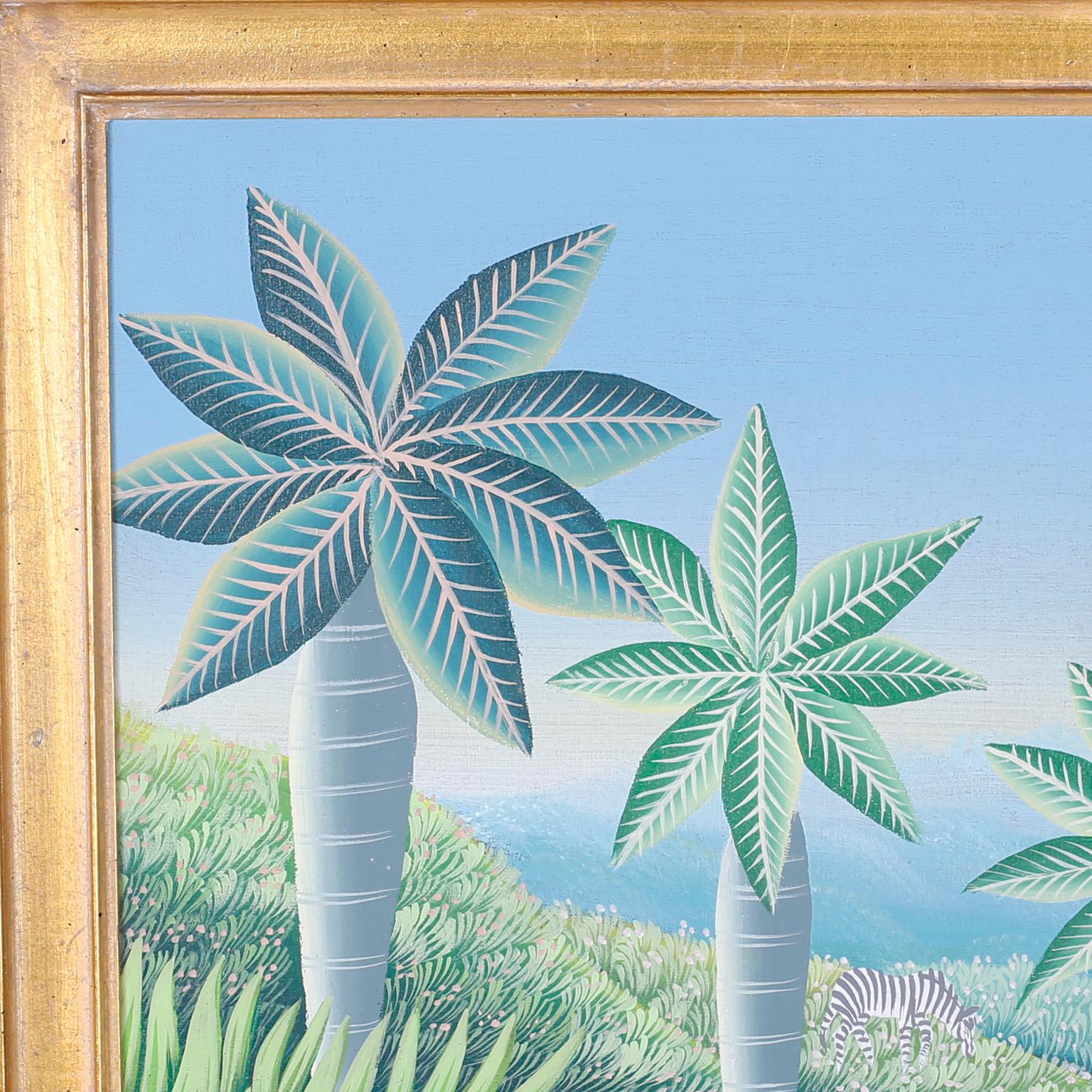 Vintage Haitian Oil Painting on Canvas of a Cat at 1stDibs