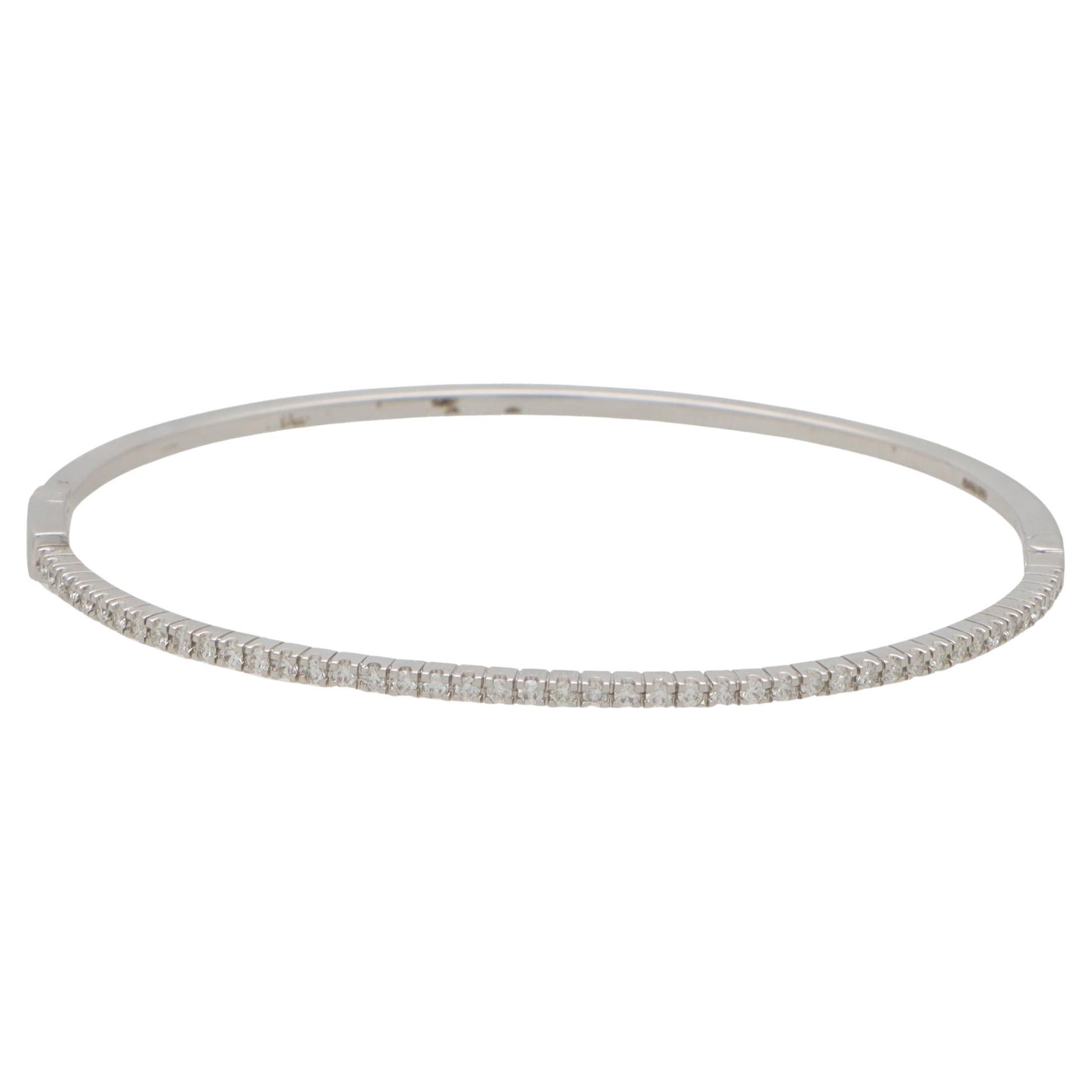 Vintage Half Diamond Set Bangle in 18K Yellow Gold For Sale at 1stDibs