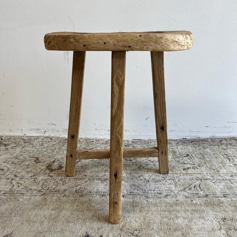 Vintage Half Round Elm Wood Stool For Sale at 1stDibs