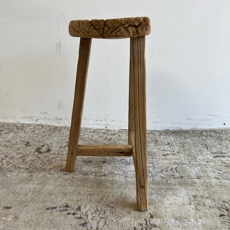 Vintage Half Round Elm Wood Stool For Sale at 1stDibs