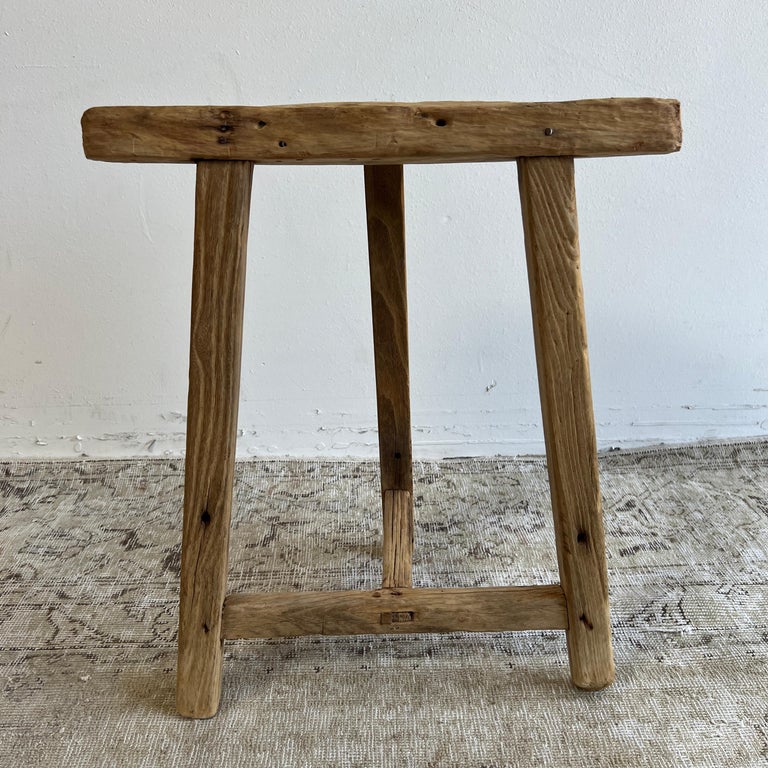 Vintage Half Round Elm Wood Stool For Sale at 1stDibs