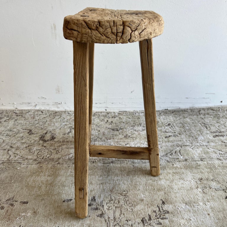Vintage Half Round Elm Wood Stool For Sale at 1stDibs