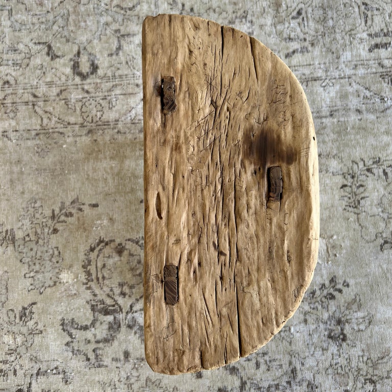 Vintage Half Round Elm Wood Stool For Sale at 1stDibs