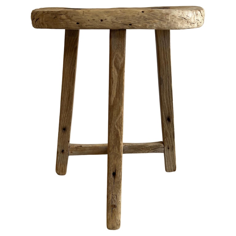 Vintage Half Round Elm Wood Stool For Sale at 1stDibs