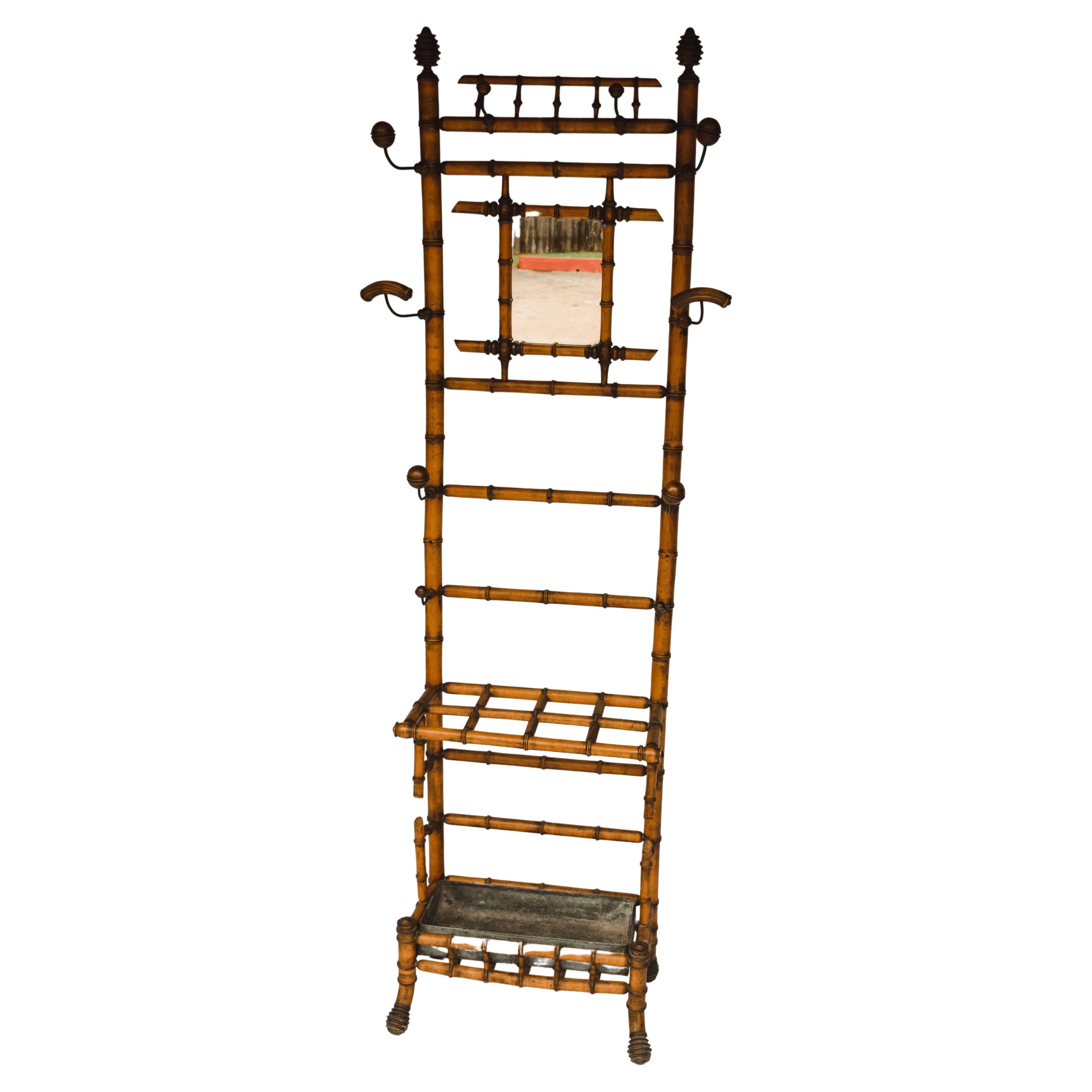 Antique Victorian Beveled Mirror Entry Hall Coat Tree with Bench Seat ...