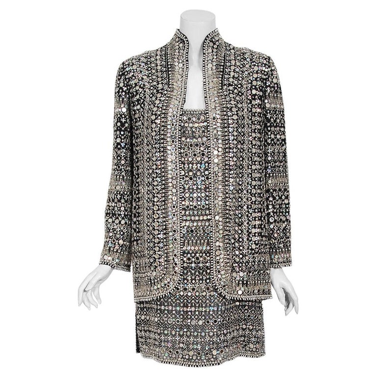 Vintage Halston Couture Beaded Mirror Mini Dress and Jacket Made For ...