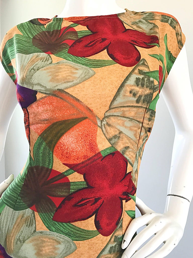 Vintage Halston Gorgeous Size 8 Botanical Tropical Print Cap Sleeve ...