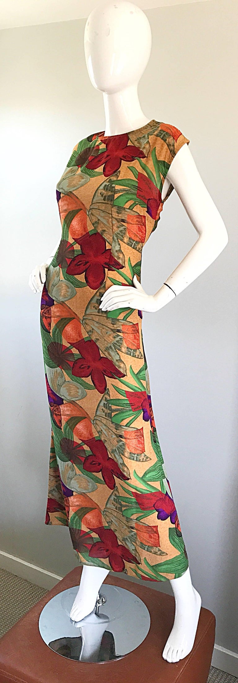 Vintage Halston Gorgeous Size 8 Botanical Tropical Print Cap Sleeve ...