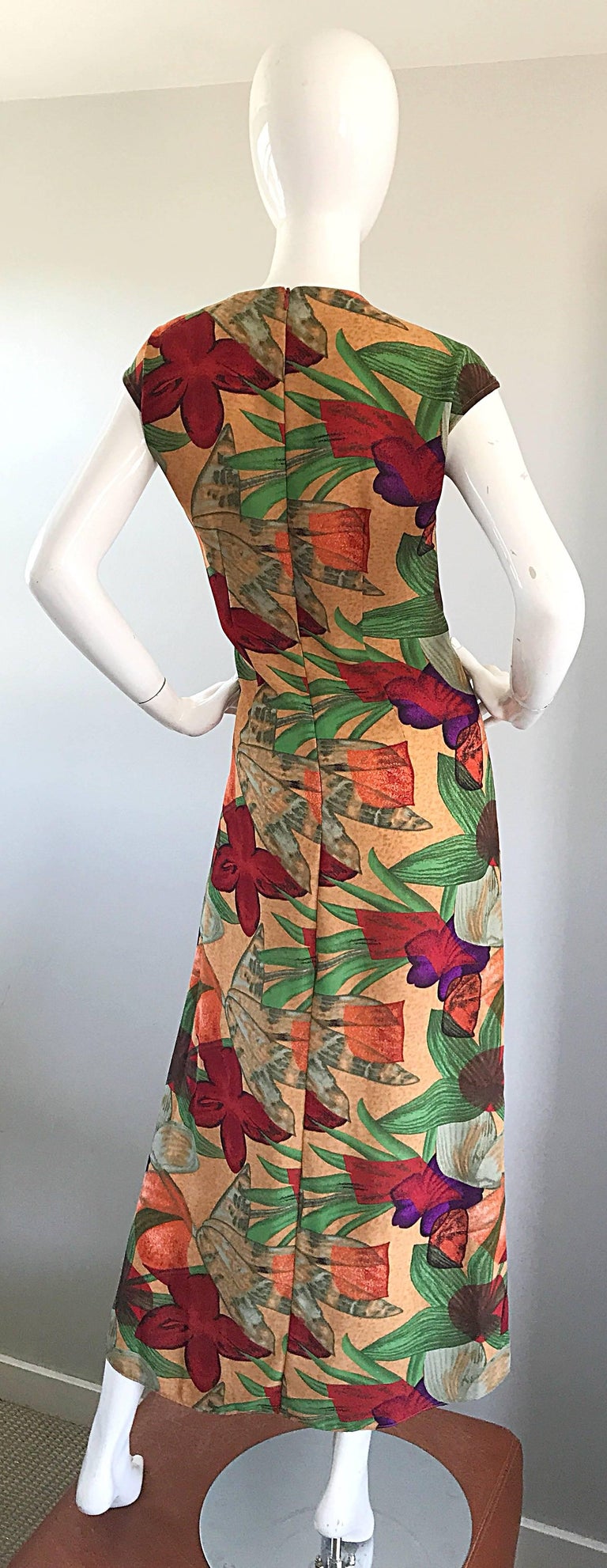 Vintage Halston Gorgeous Size 8 Botanical Tropical Print Cap Sleeve ...