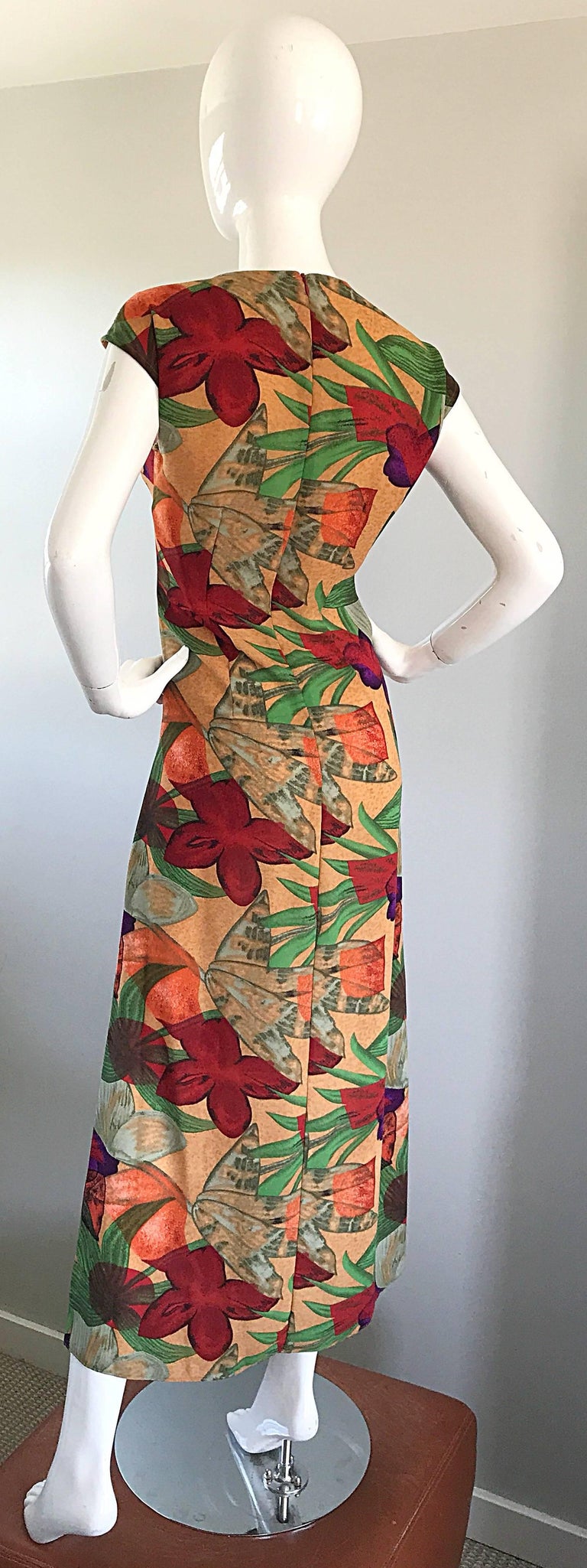 Vintage Halston Gorgeous Size 8 Botanical Tropical Print Cap Sleeve ...