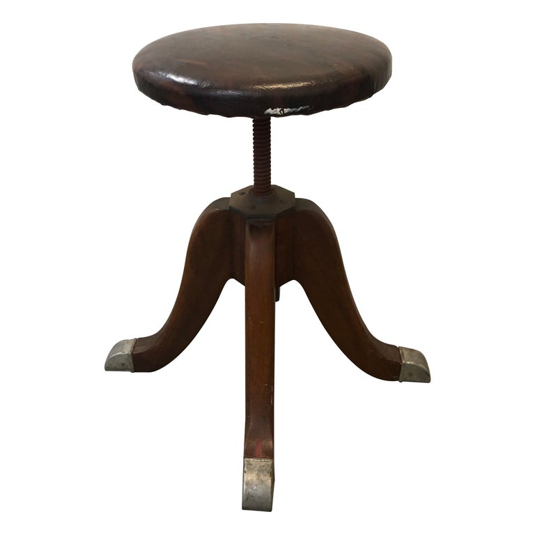 Vintage Hamilton Wood and Iron Industrial Rolling Swivel Stool at ...