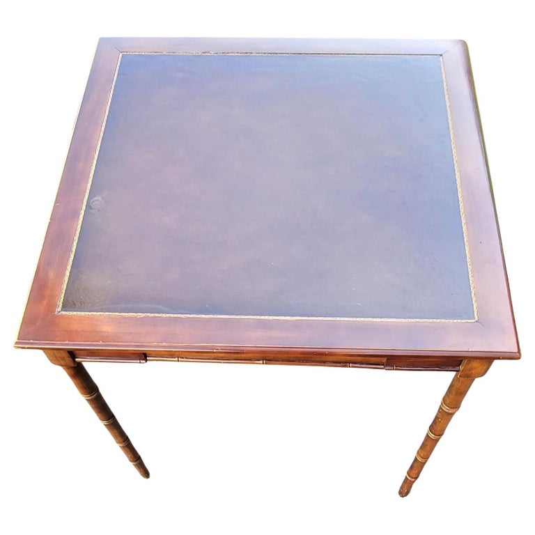 Vintage Hammary Faux Bamboo Mahogany Tooled Leather Top Top Card Table ...