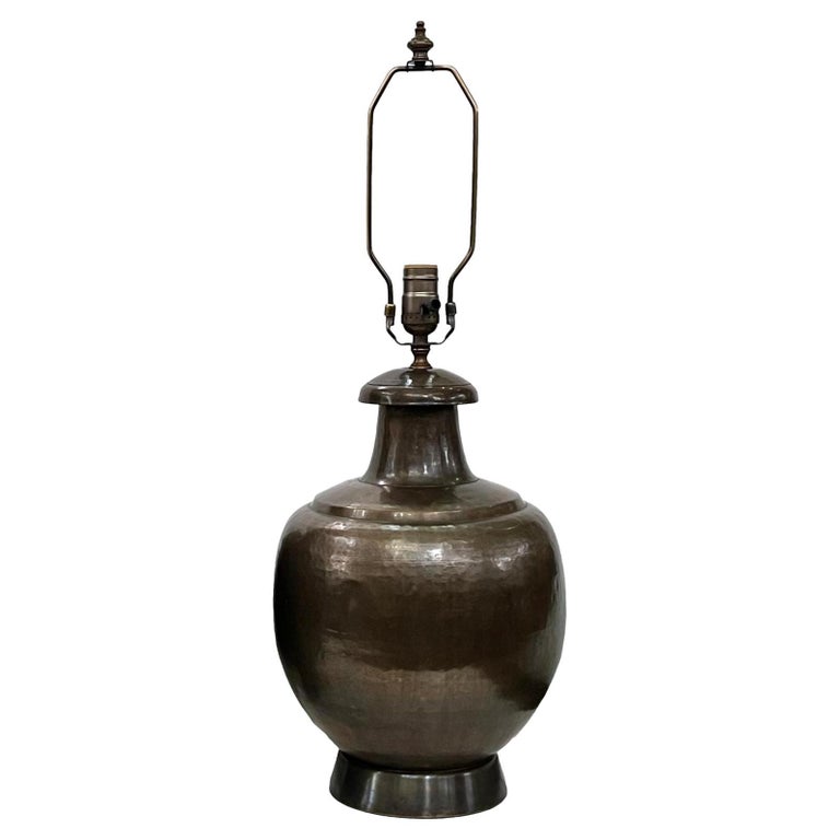 Vintage Hammered Brass Table Lamp For Sale at 1stDibs