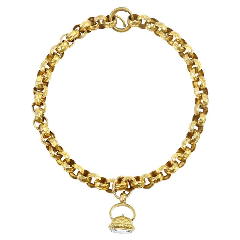 Vintage Hammered Gold Tone Round Link Choker with Victorian Fob Circa ...