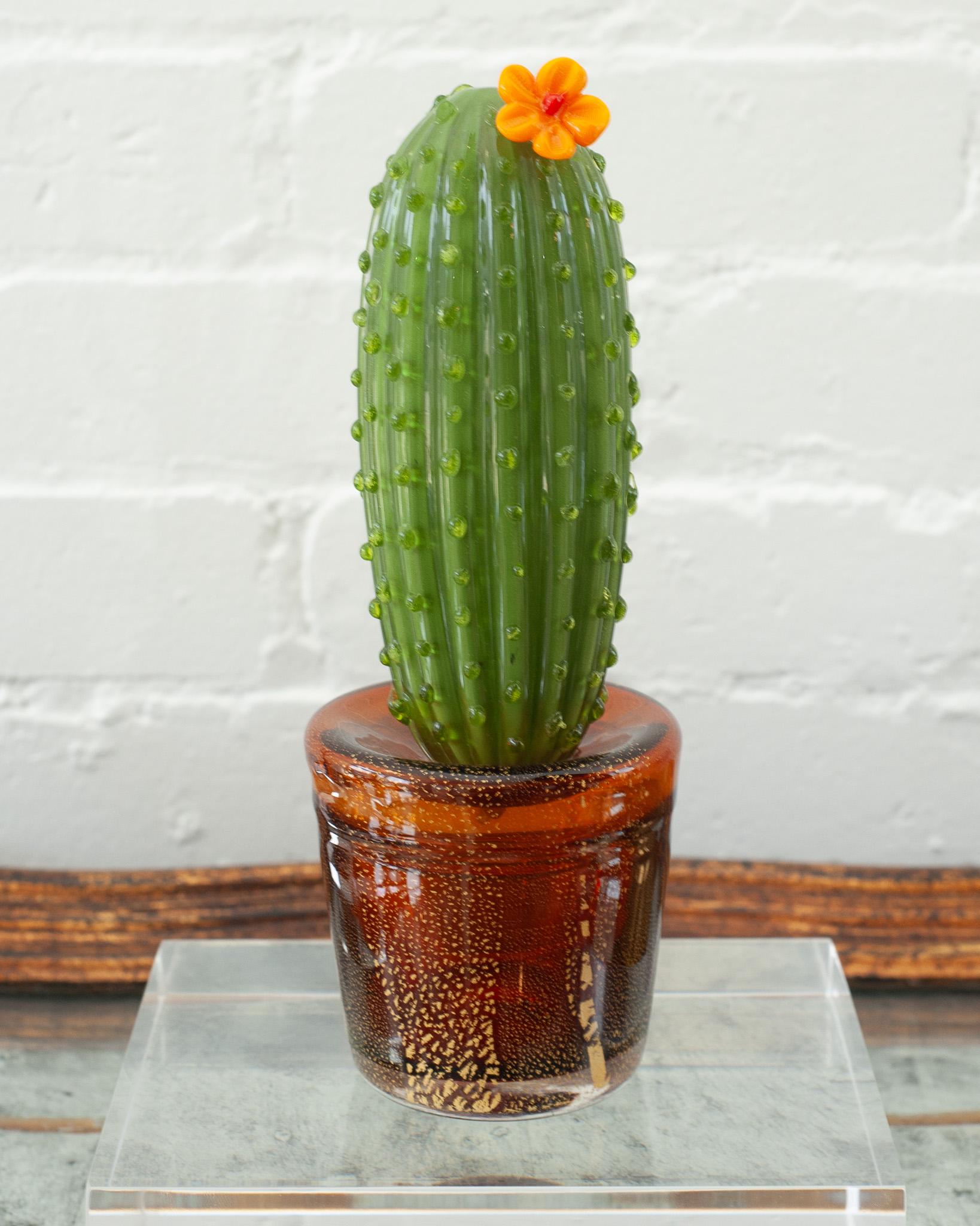 Vintage Hand Blown Murano Glass Cactus Sculpture For Sale at 1stDibs