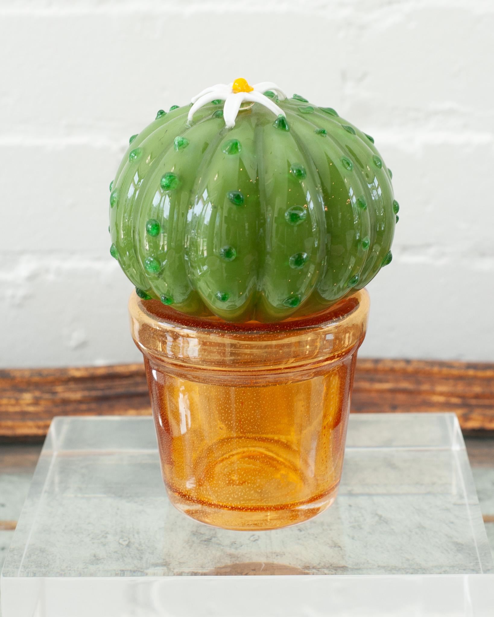 Vintage Hand Blown Murano Glass Cactus Sculpture For Sale at 1stDibs