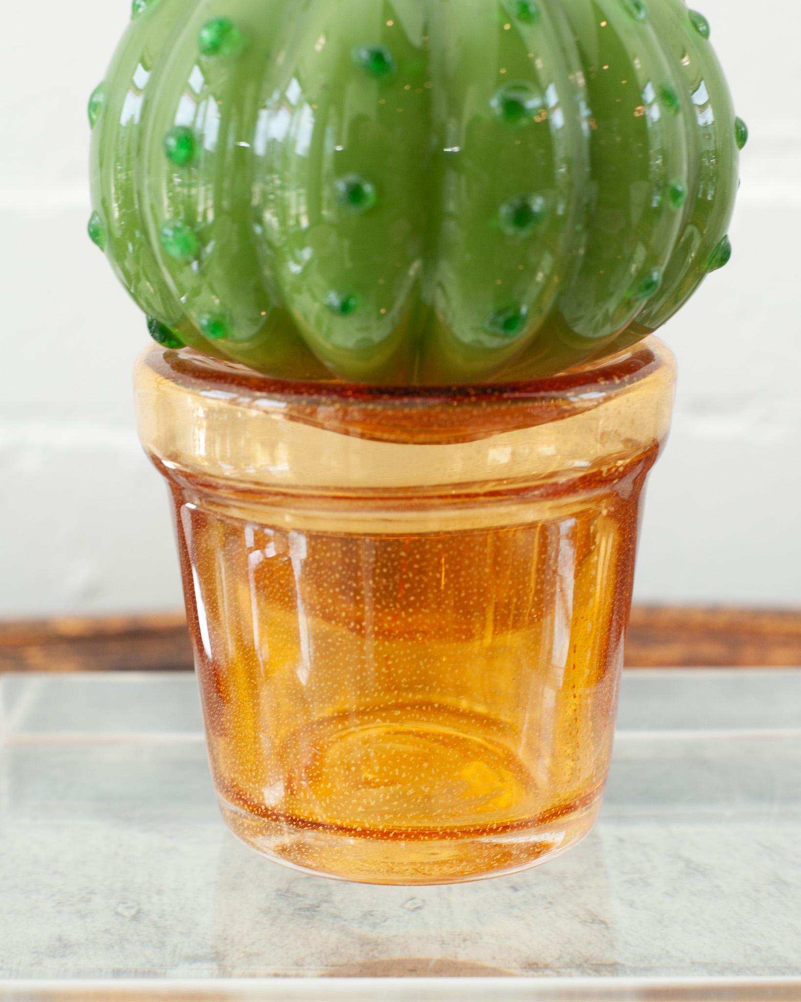 Vintage Hand Blown Murano Glass Cactus Sculpture For Sale at 1stDibs