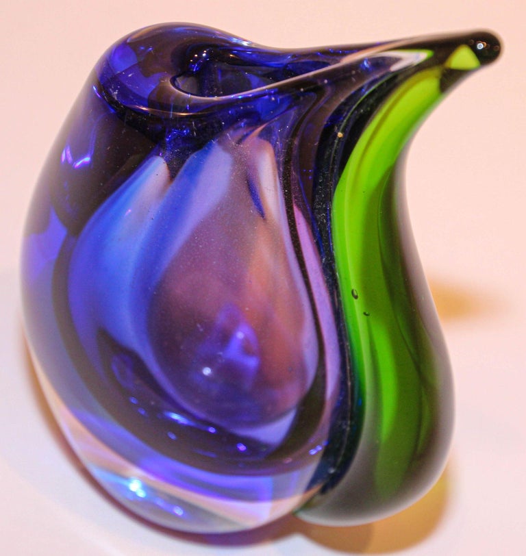 Vintage Hand Blown Murano Sommerso Blue, Purple and Green Art Glass ...