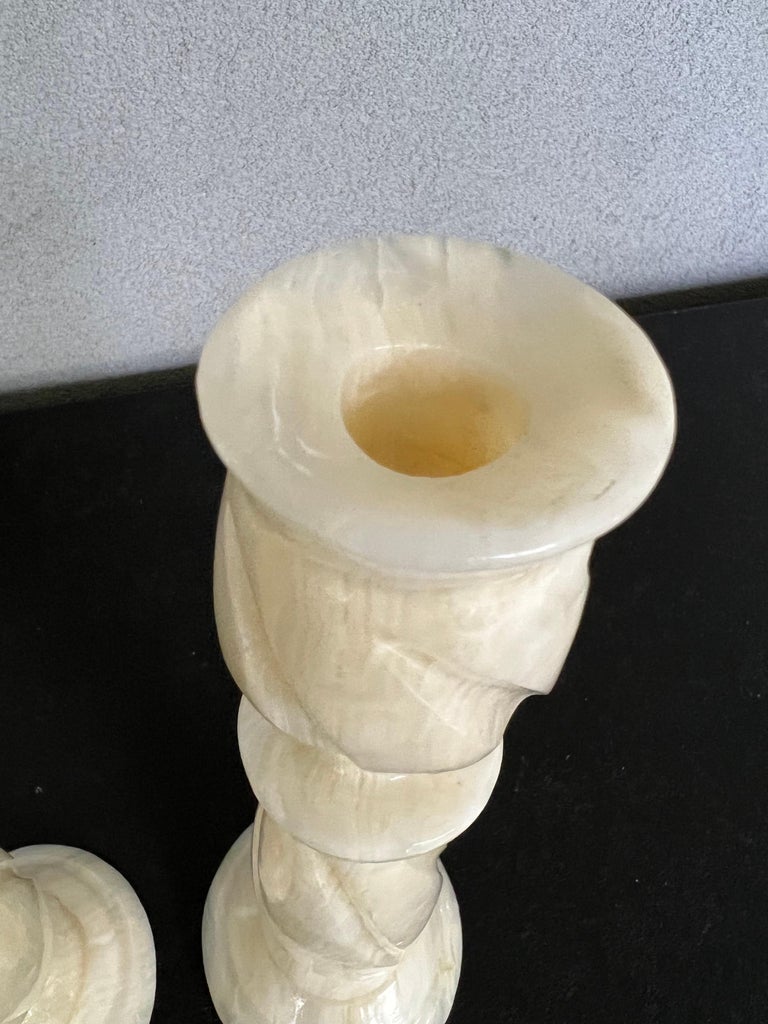 Vintage Hand Carved Alabaster Marble Candlesticks, a Pair For Sale at ...