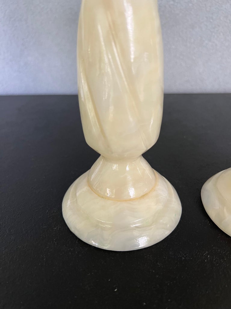 Vintage Hand Carved Alabaster Marble Candlesticks, a Pair For Sale at ...