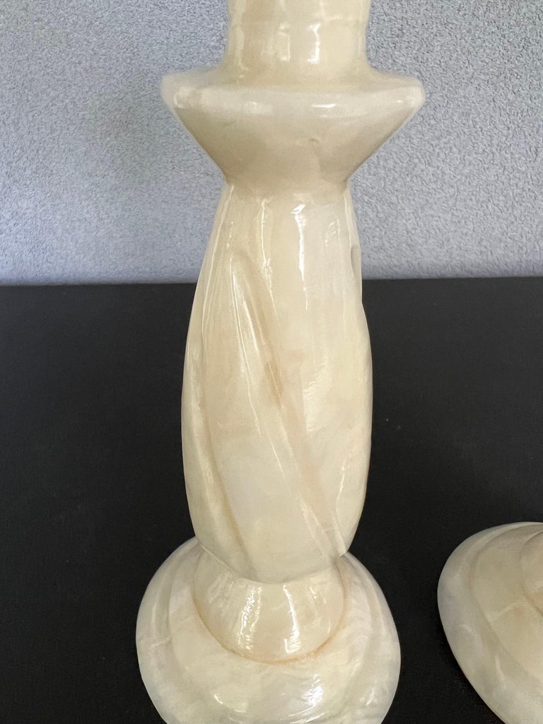 Vintage Hand Carved Alabaster Marble Candlesticks, a Pair For Sale at ...