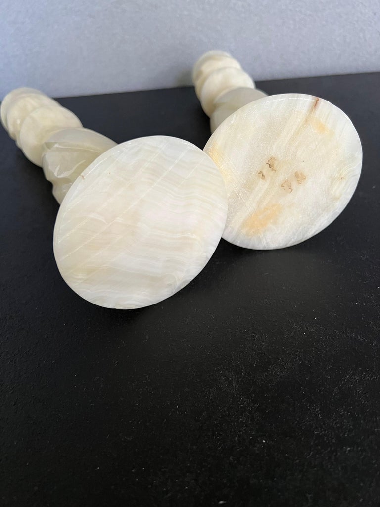 Vintage Hand Carved Alabaster Marble Candlesticks, a Pair For Sale at ...
