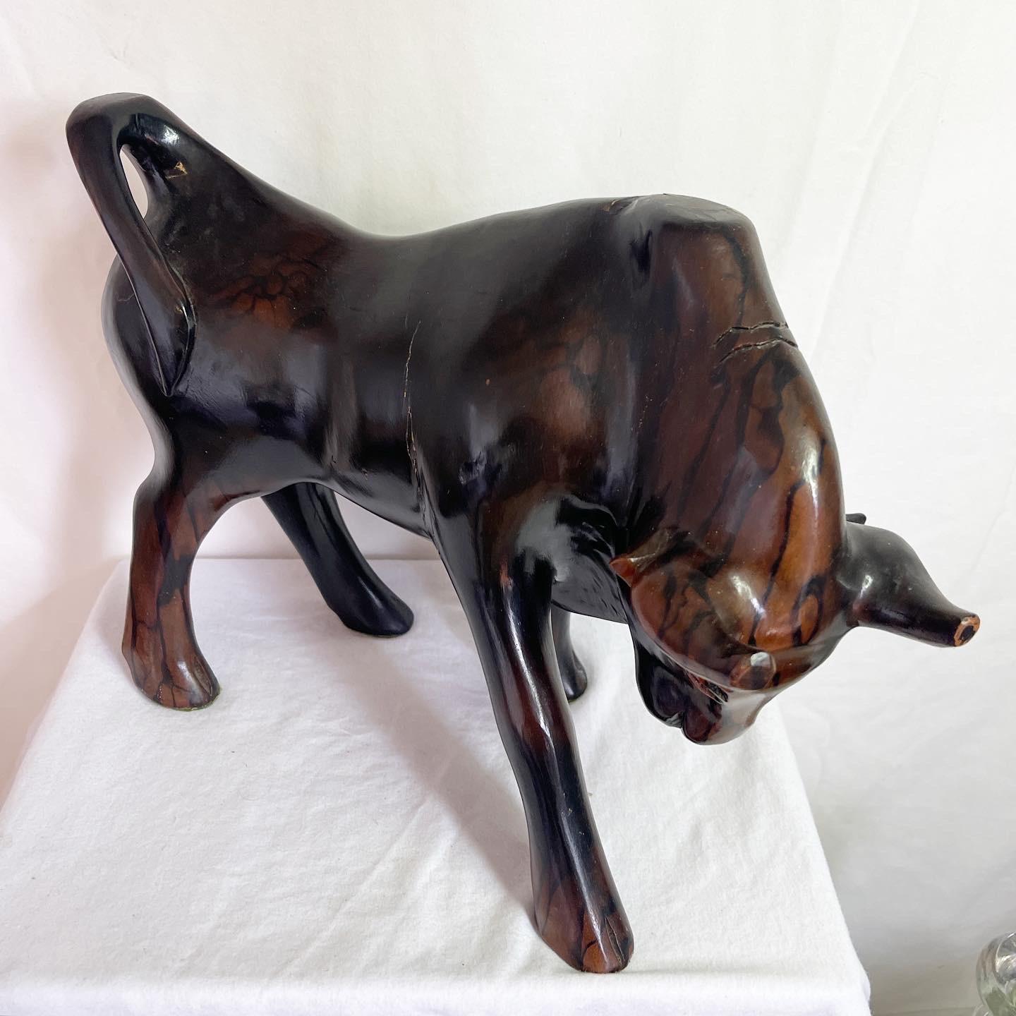 Vintage Hand Carved and Polished Wooden Bull at 1stDibs