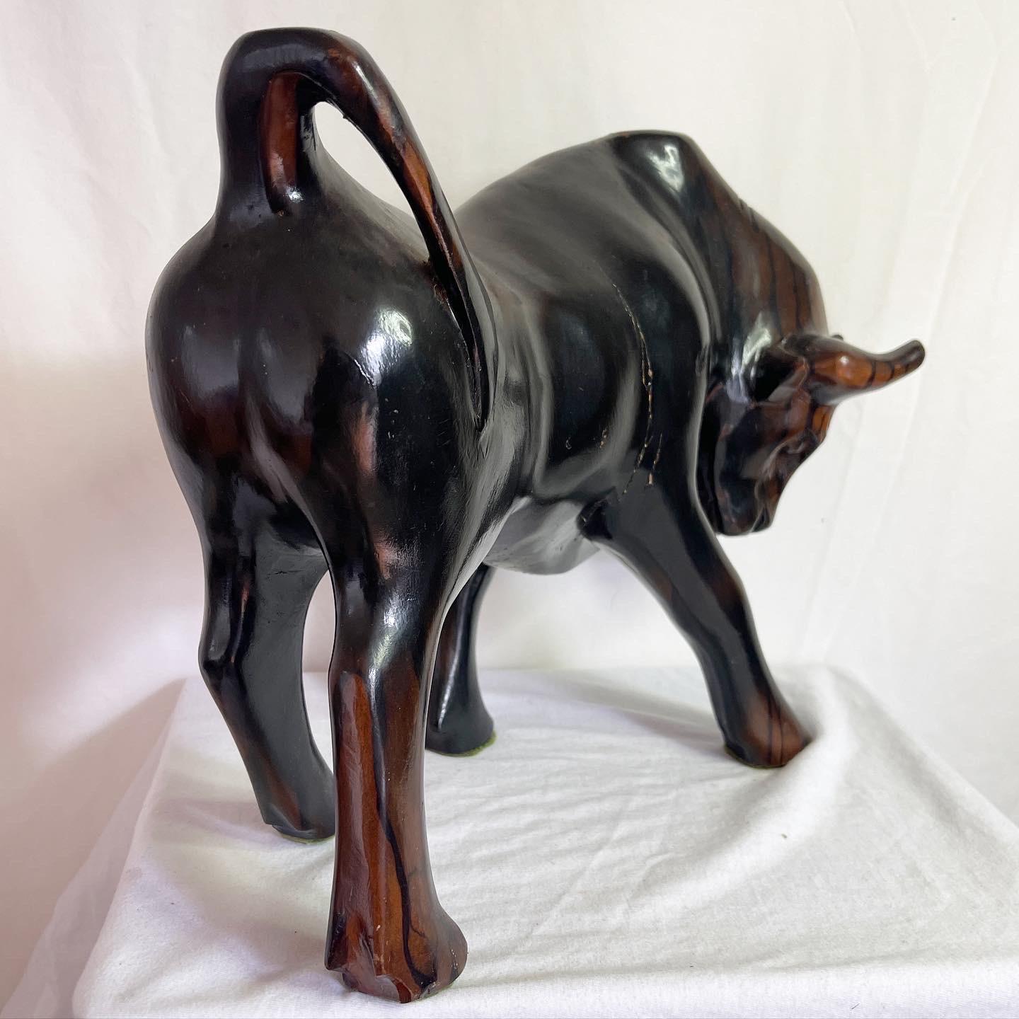 Vintage Hand Carved and Polished Wooden Bull at 1stDibs