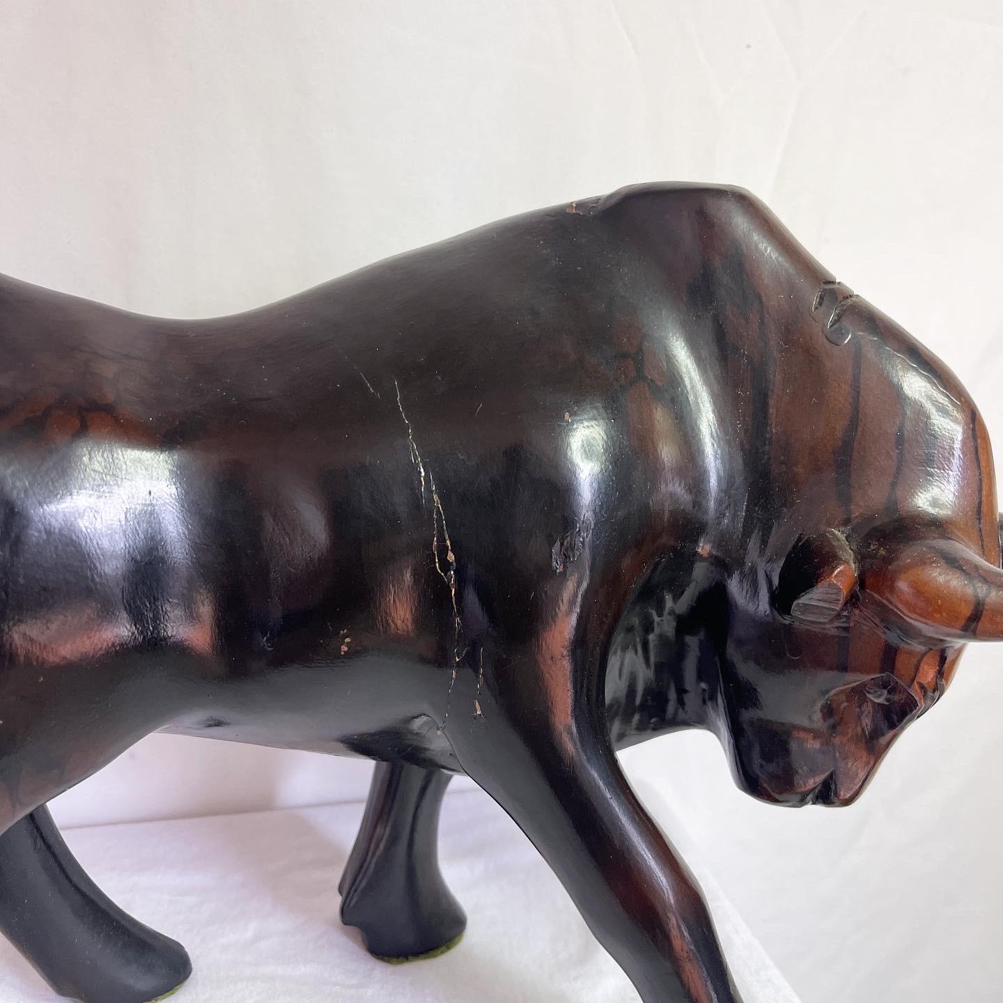 Vintage Hand Carved and Polished Wooden Bull at 1stDibs