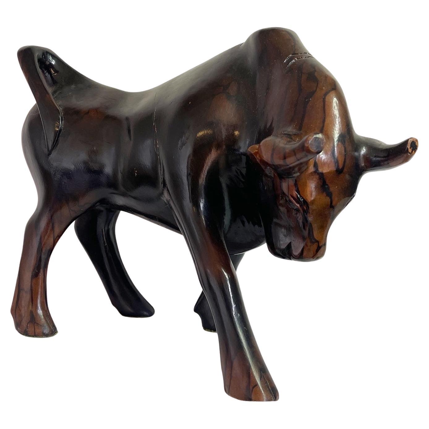 Vintage Hand Carved and Polished Wooden Bull at 1stDibs