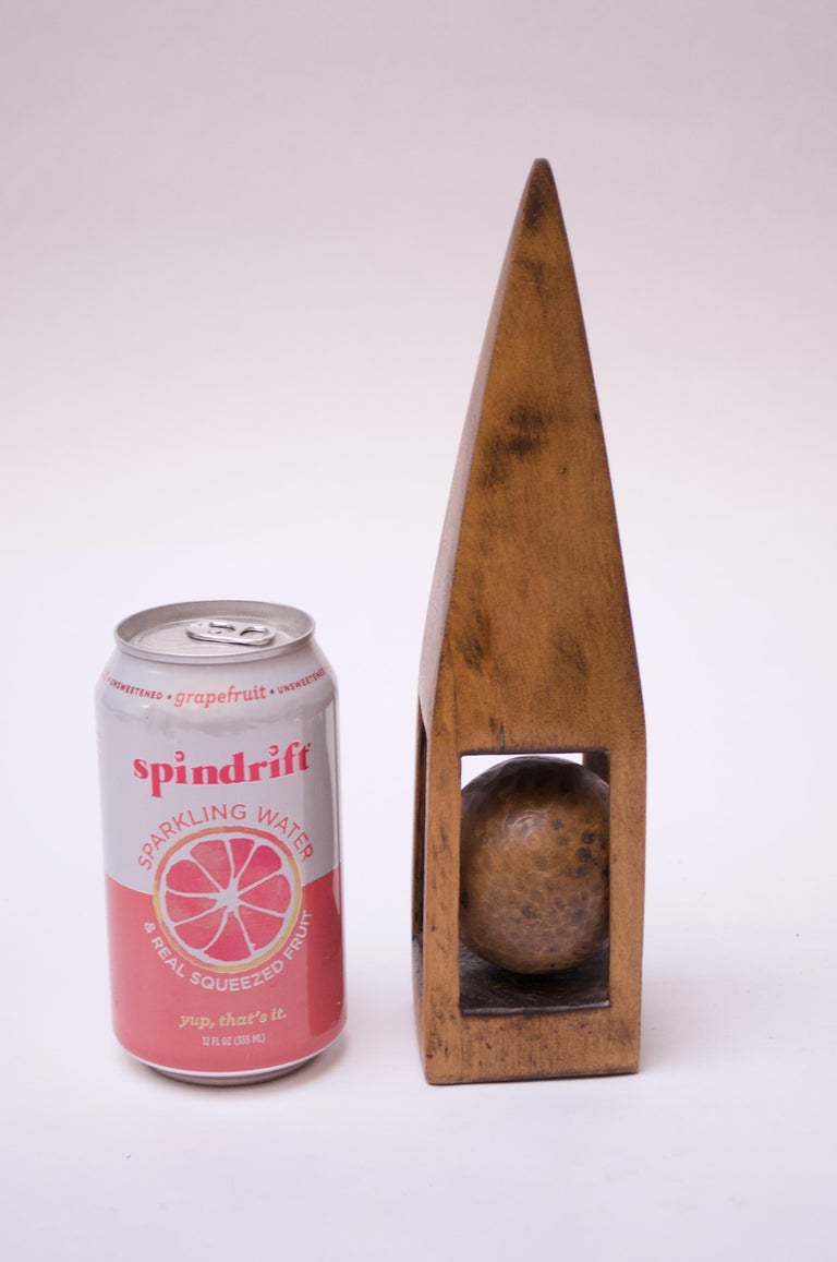 Vintage Hand-Carved "Ball in Cage" Obelisk Whimsy Sculpture at 1stDibs
