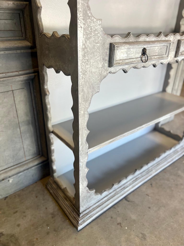 Vintage Hand Carved Bookcase w/ Distressed Greige Finish For Sale at ...