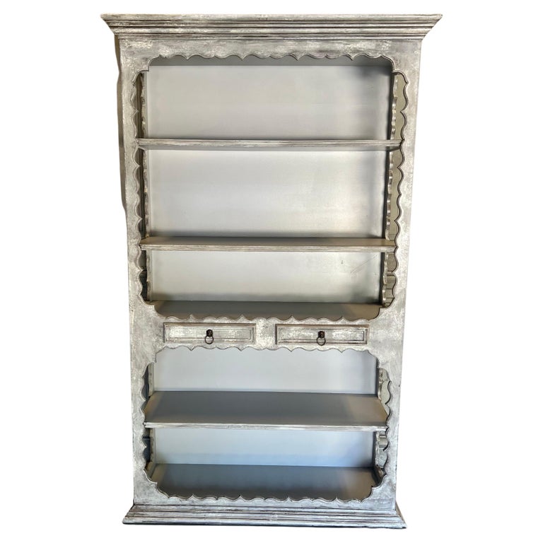 Vintage Hand Carved Bookcase w/ Distressed Greige Finish For Sale at ...