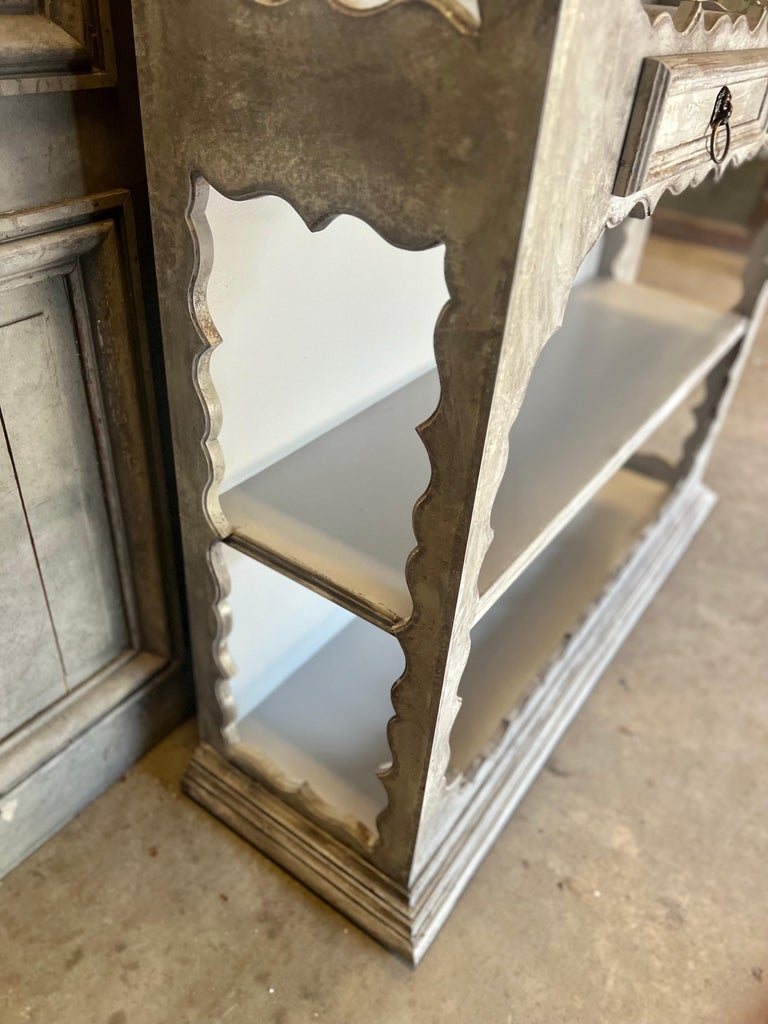 Vintage Hand Carved Bookcase w/ Distressed Greige Finish For Sale at ...