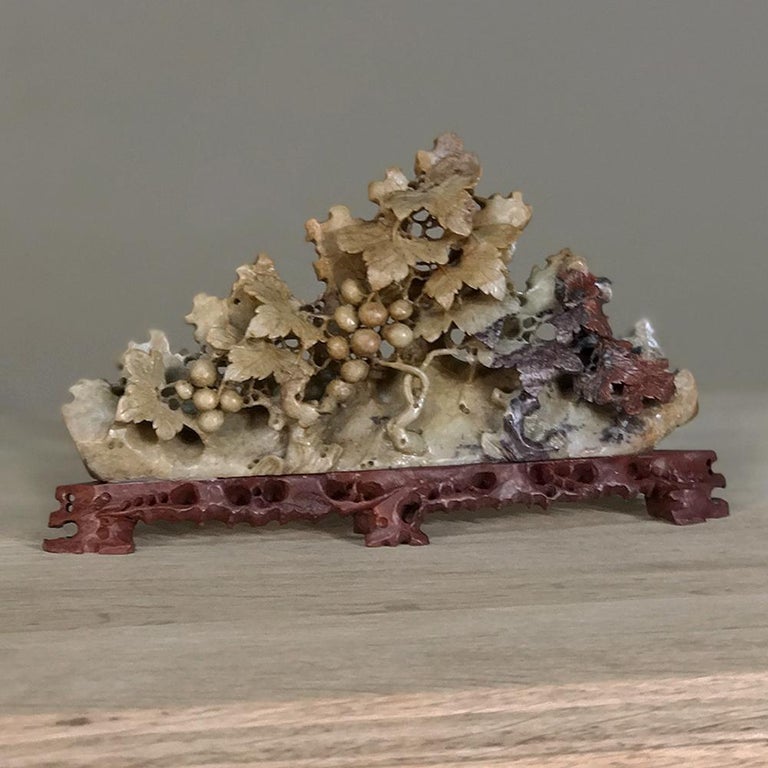 Vintage Hand-Carved Jade Stone Statue For Sale at 1stDibs