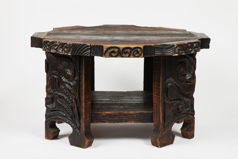 Vintage Hand Carved Rustic Wood Small Table at 1stDibs