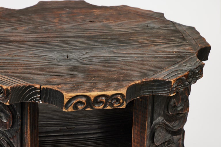 Vintage Hand Carved Rustic Wood Small Table at 1stDibs