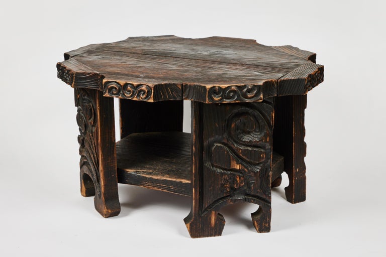 Vintage Hand Carved Rustic Wood Small Table at 1stDibs