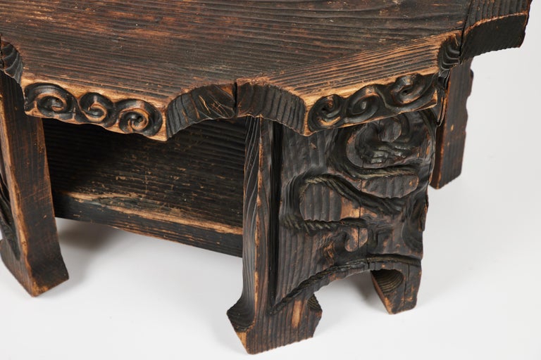 Vintage Hand Carved Rustic Wood Small Table at 1stDibs