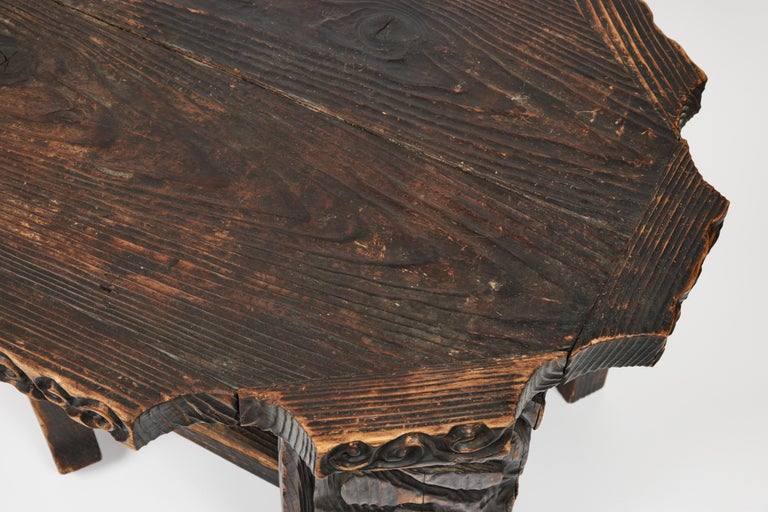 Vintage Hand Carved Rustic Wood Small Table at 1stDibs