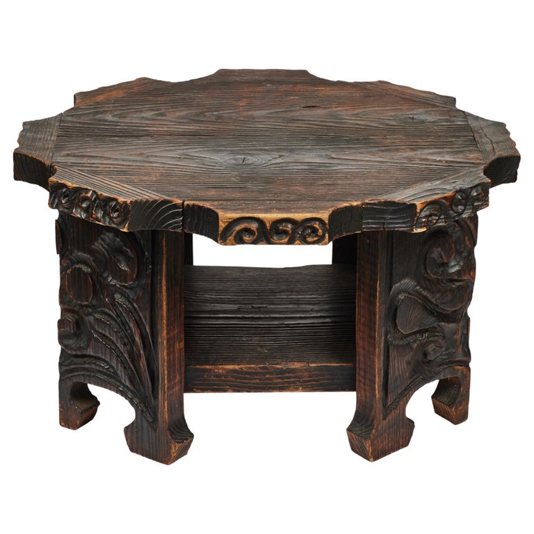 Vintage Hand Carved Rustic Wood Small Table at 1stDibs