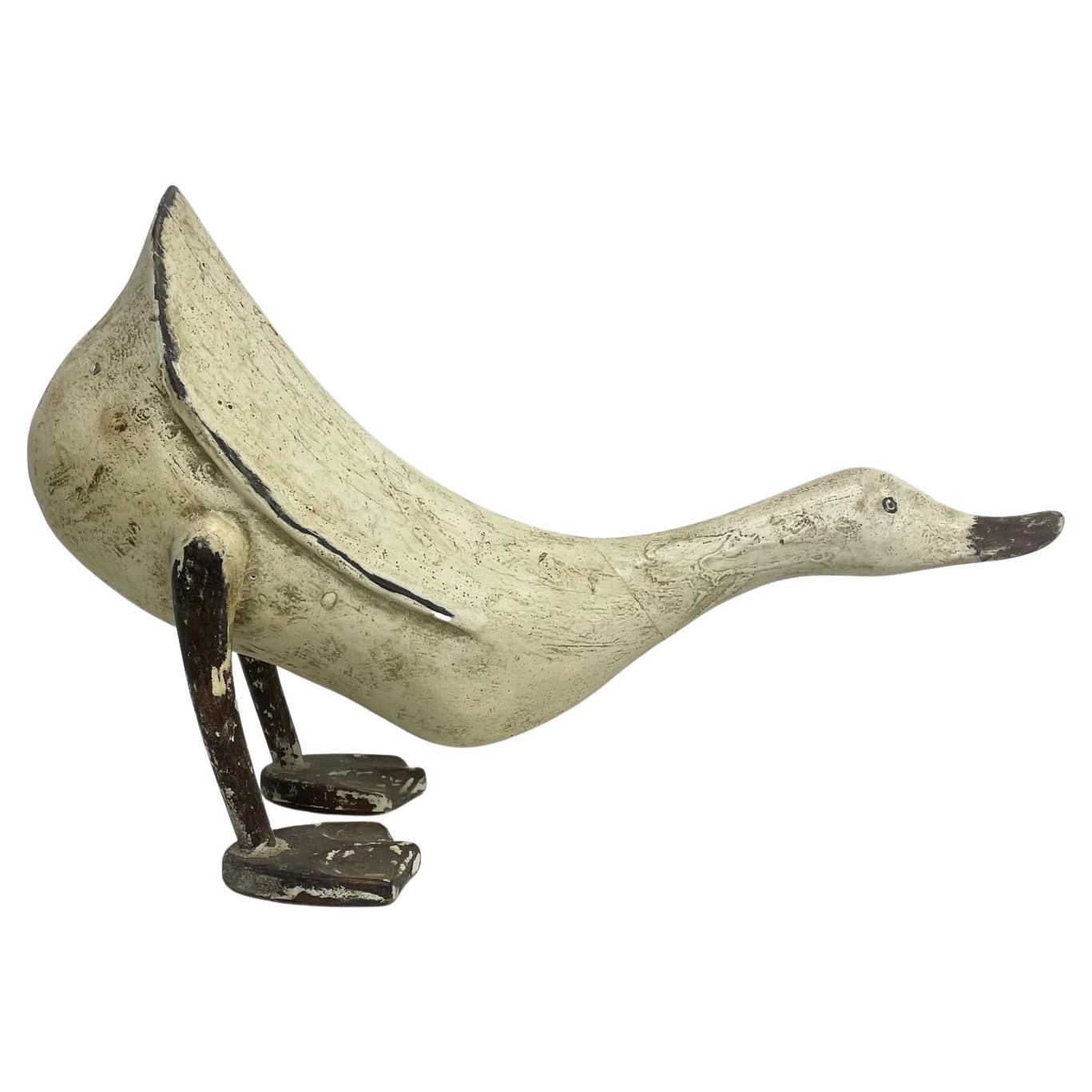 Vintage Hand Carved Wood Standing Duck Sculpture in Adorable Stretch ...