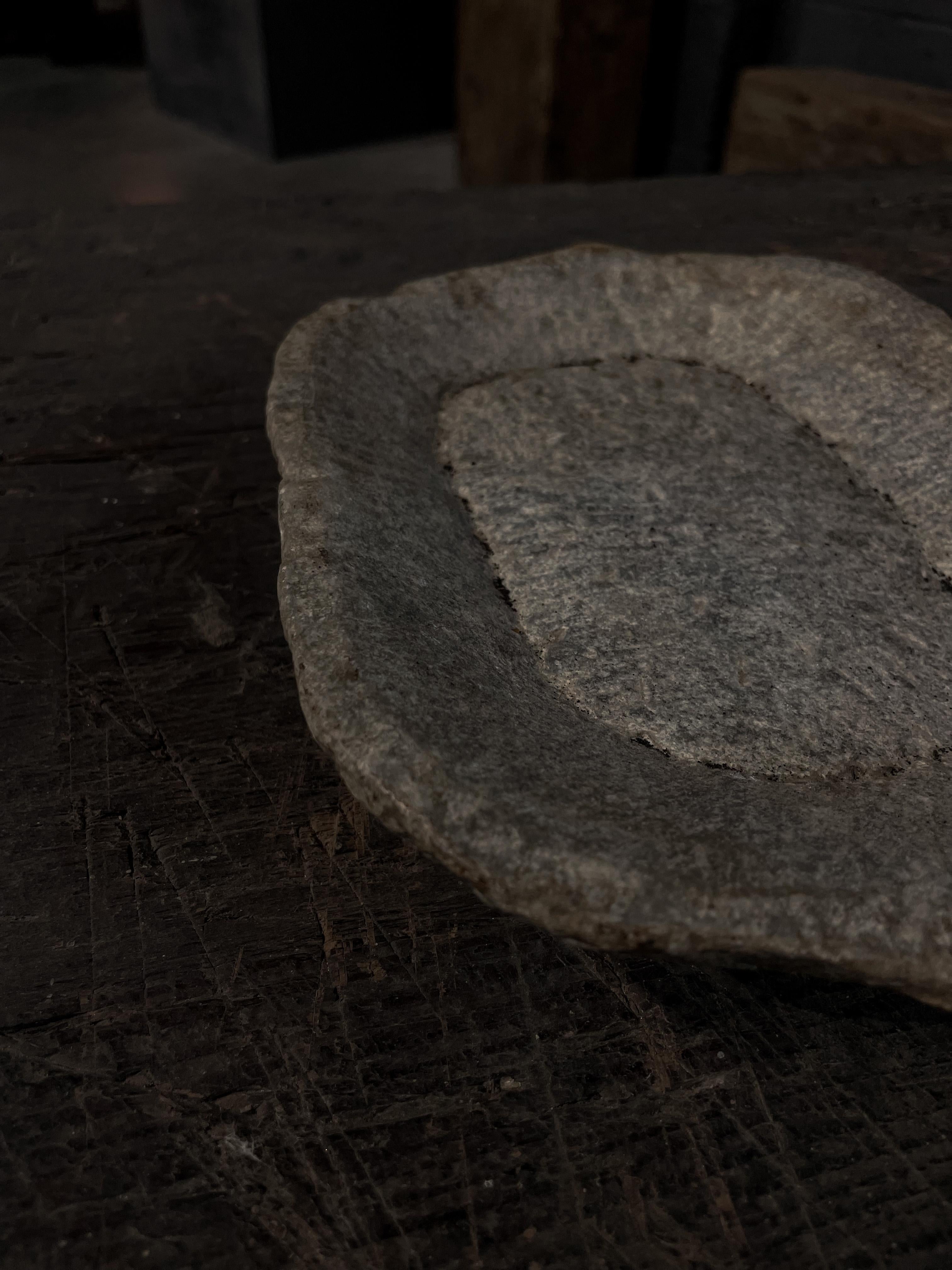 Vintage Hand Carved Stone Plate For Sale at 1stDibs